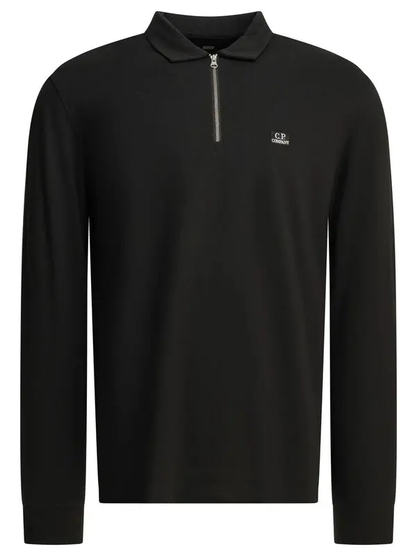C.P. COMPANY C. P. Company Stretch Piquet Long Sleeve Zip Polo - Black