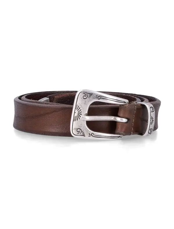 MANCINI 1979 Embossed Leather Belt With Western Buckle - Fango