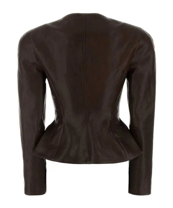 Magda Butrym Long Sleeve Leather Jacket - Brown