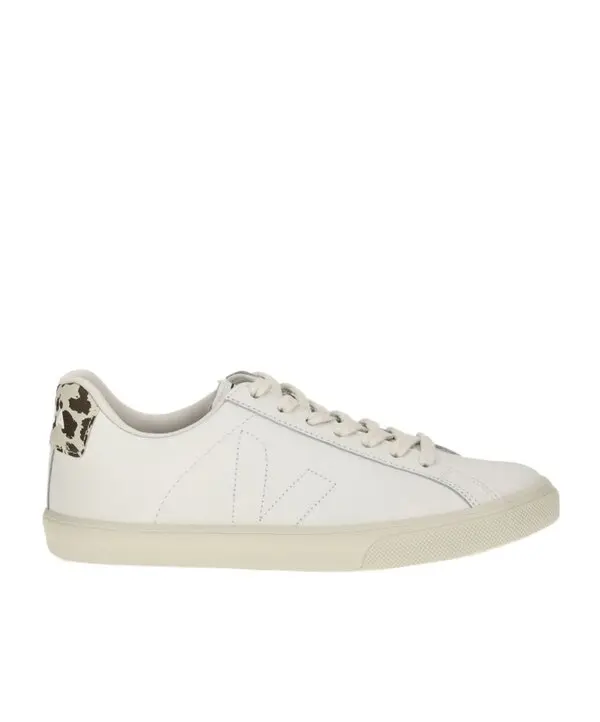 VEJA Esplar Leather Low-top Sneakers With Leopard Print Heel Detail - White
