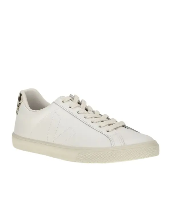 VEJA Esplar Leather Low-top Sneakers With Leopard Print Heel Detail - White