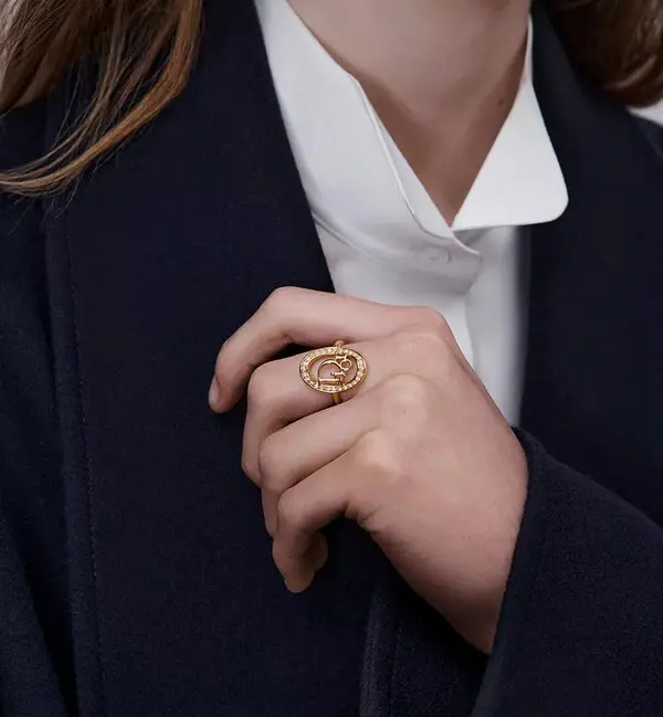 Dior Logo Oval Crystal Ring - Black