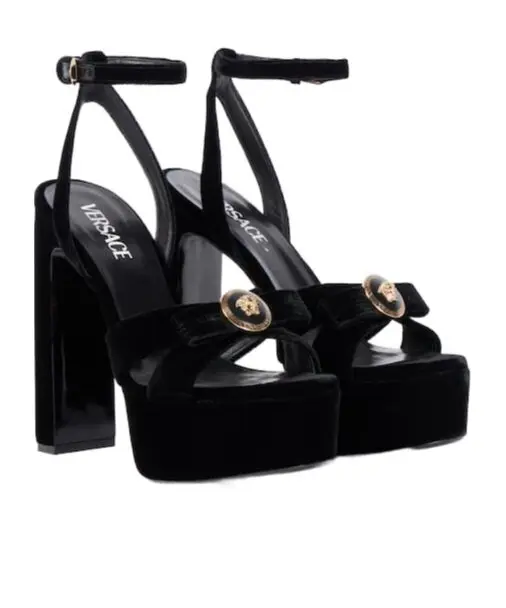Versace Medusa Velvet Platform Sandals - Black