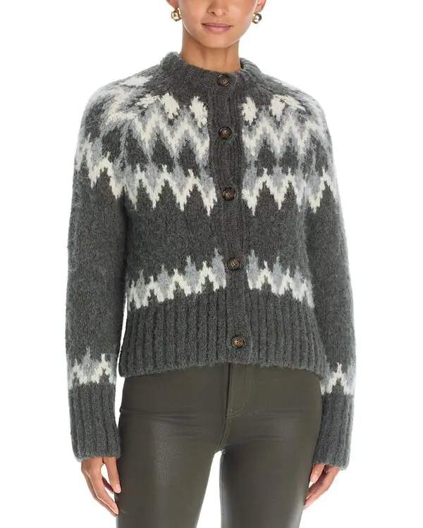 Veronica Beard Christina Fair Isle Cardigan - Green Shadow Multi