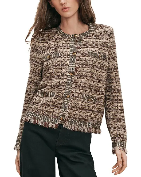 Veronica Beard Sariyah Button Front Knit Jacket - Burgundy Multi