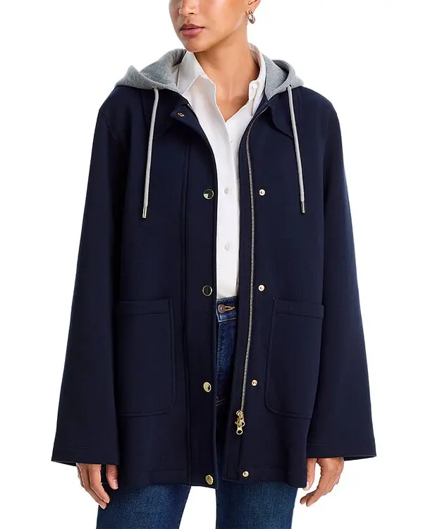 Veronica Beard Finn Hooded Cotton Blend Jacket - Navy