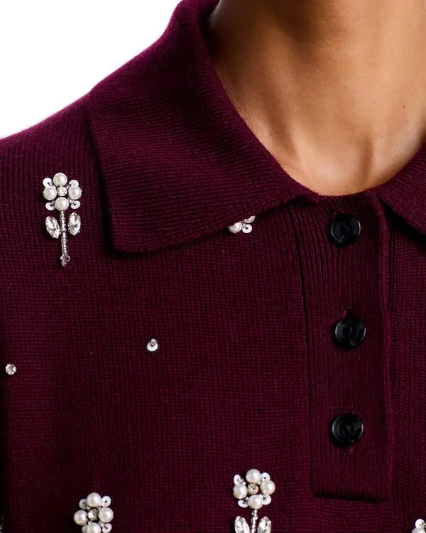 Tanya Taylor Camilla Wool Bead Embellished Top