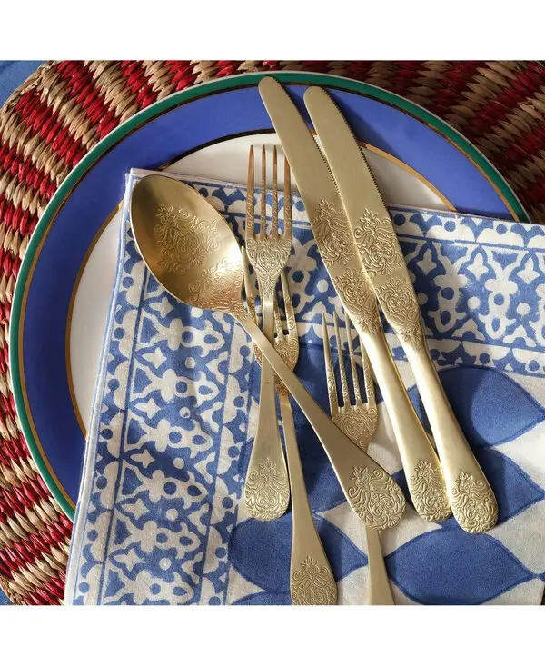ZSA ZSA ZSU Dume Patterned Steel Dinner Spoon, Set Of 4, 9.06 X 1.57 X 0.12 - Champagne