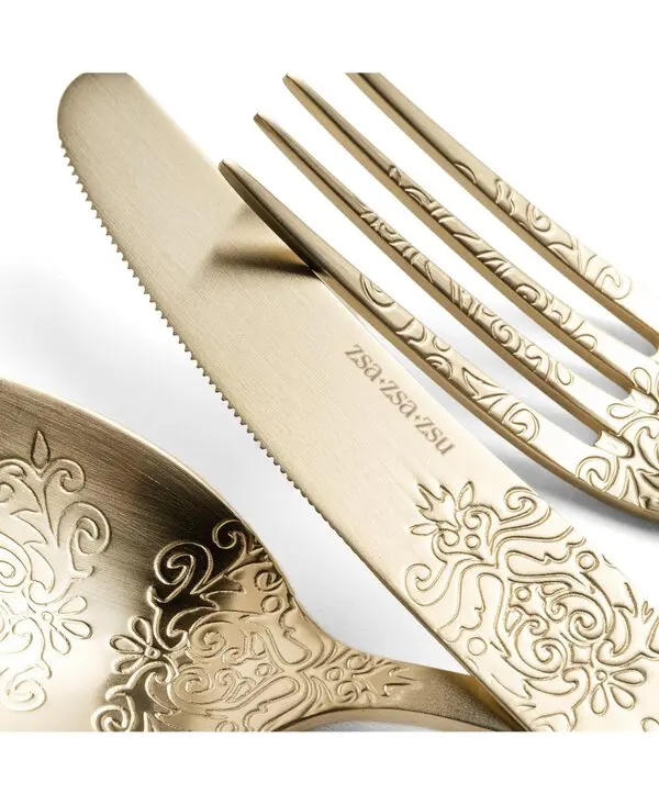 ZSA ZSA ZSU Dume Patterned Steel Dinner Spoon, Set Of 4, 9.06 X 1.57 X 0.12 - Champagne