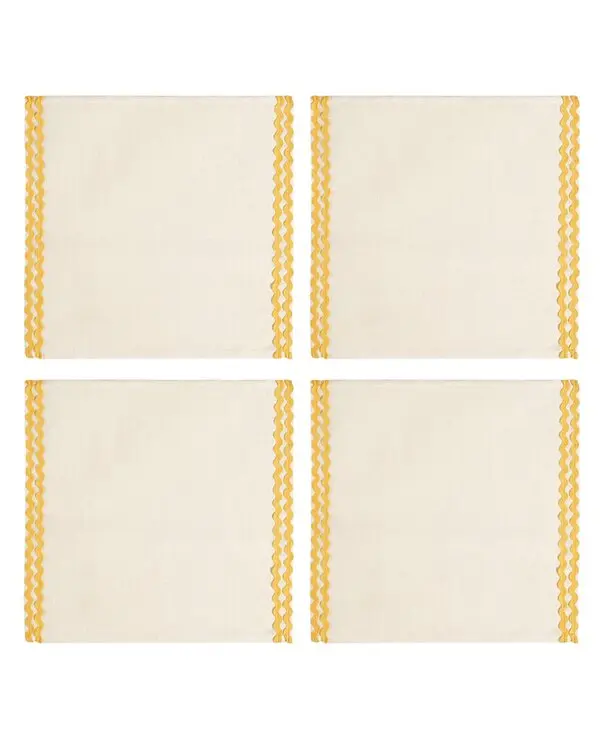 ZSA ZSA ZSU Nilufer Rick Rack Embroidered 100% Linen Napkin, Set Of 4, 17.72 X 17.72 - Beige