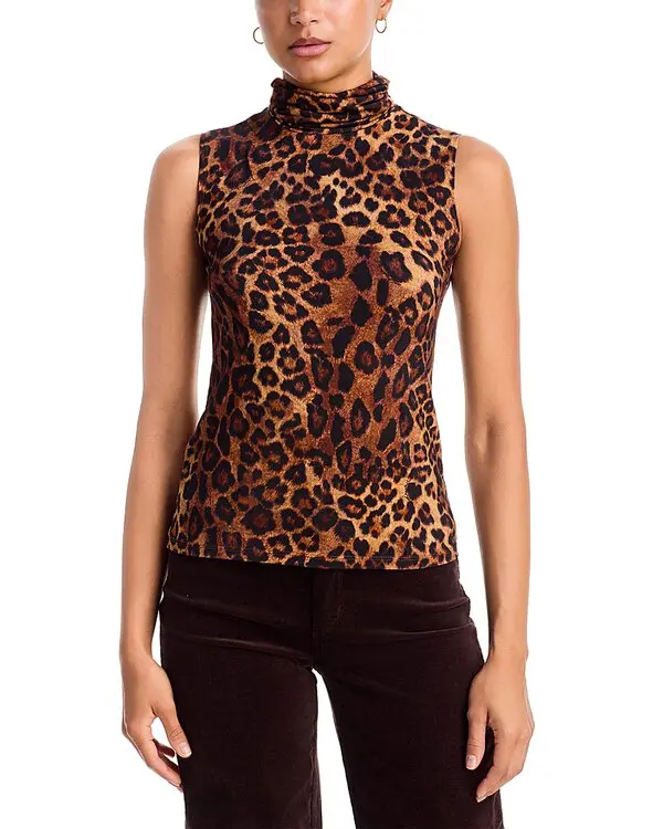 L'Agence Ceci Leopard Print Sleeveless Top - Tan Javan Leopard