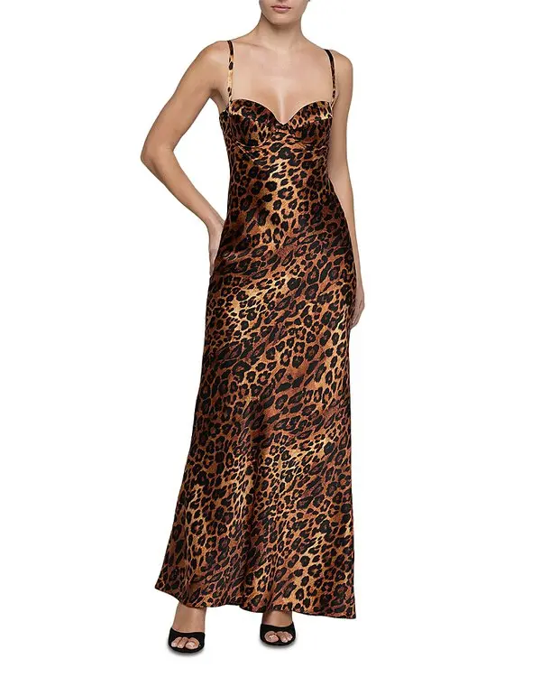L'Agence Sayla Bias Cut Leopard Print Silk Maxi Dress - Tan Multi