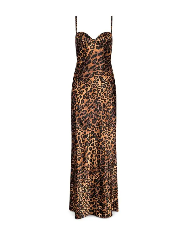 L'Agence Sayla Bias Cut Leopard Print Silk Maxi Dress - Tan Multi