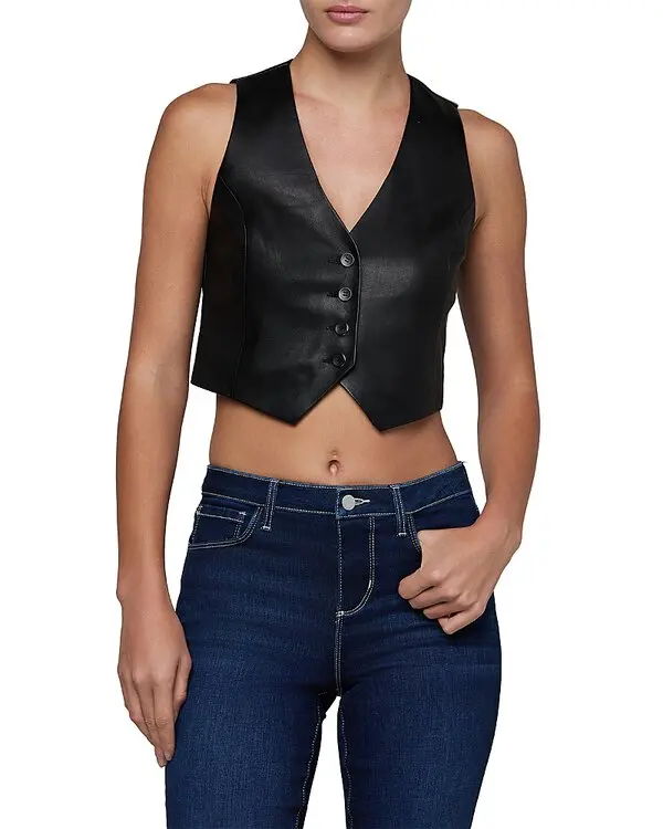 L'Agence Jianna Short Leather Vest - Black