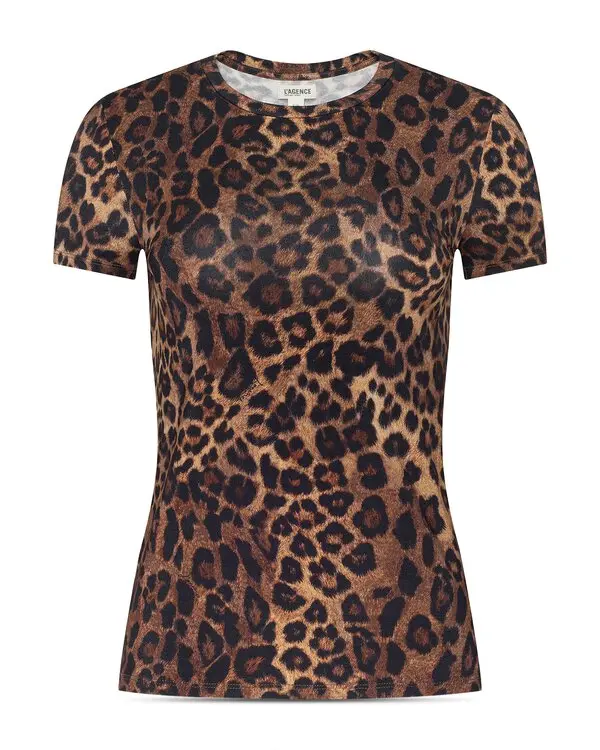 L'Agence Crewneck Short Sleeve Javan Leopard Tee