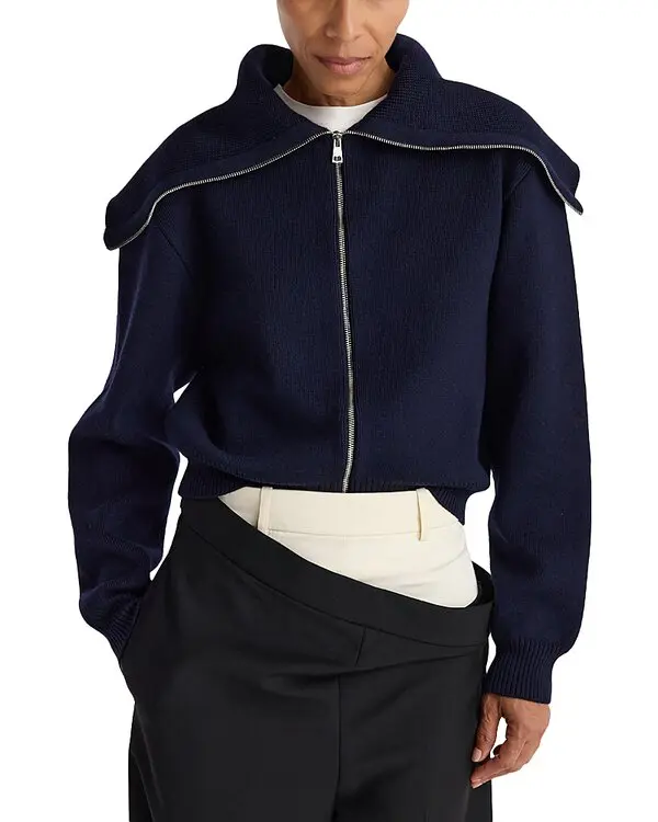 RÓHE Merino Wool Two Way Sailor Zip Cardigan Sweater - Navy