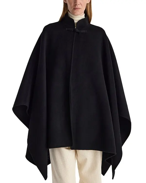 RÓHE Wool-blend Double Faced Pankou Closure Poncho - Black