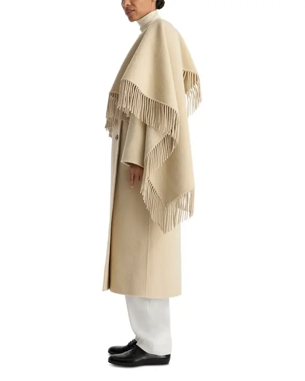 RÓHE Wool Double Faced Cape Overlay Fringe Coat