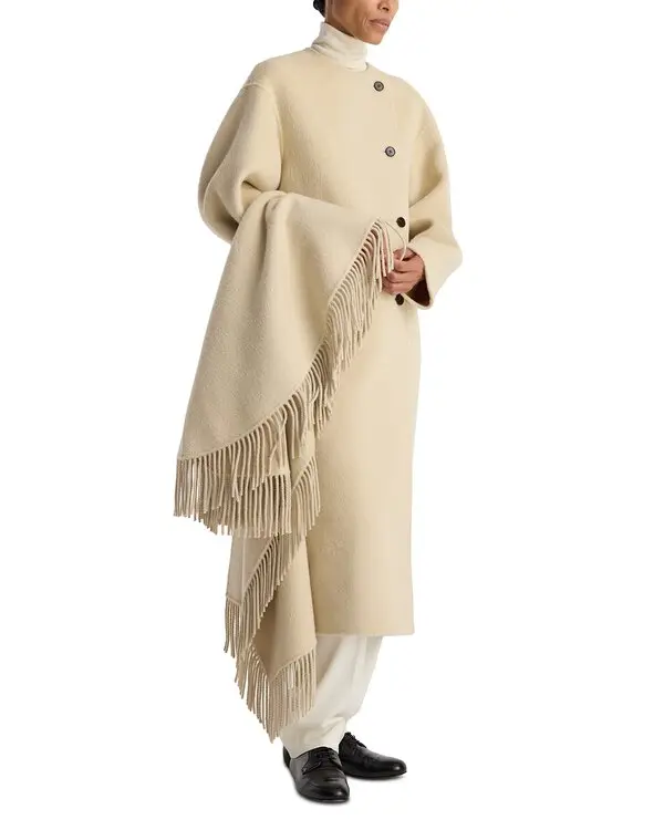 RÓHE Wool Double Faced Cape Overlay Fringe Coat