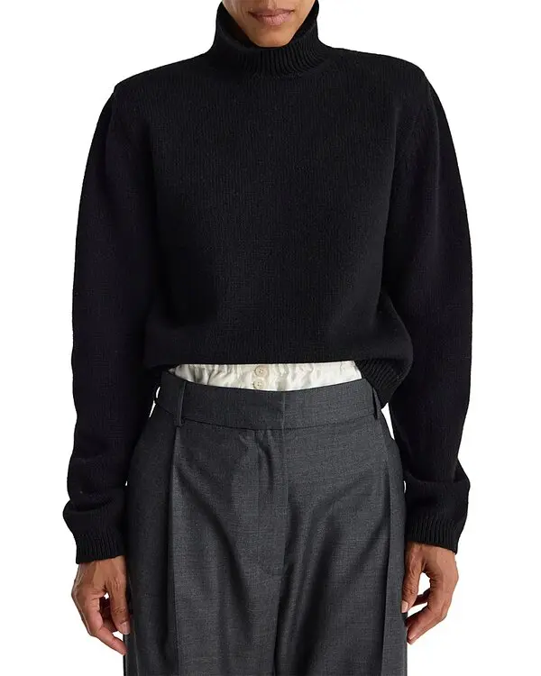 RÓHE Statement Shoulder Wool Cashmere Turtleneck Sweater - Black