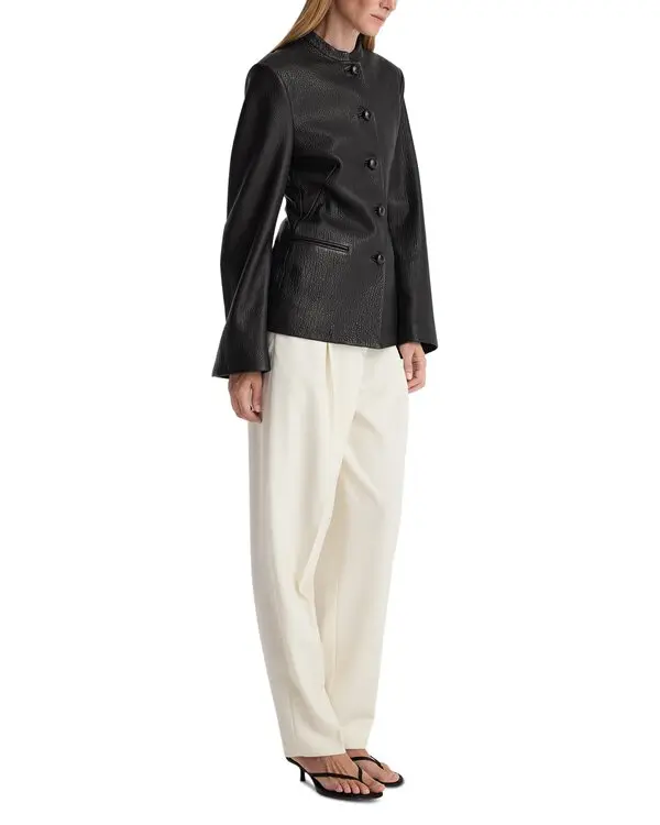 RÓHE Leather Collarless Button Front Jacket