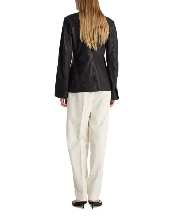 RÓHE Leather Collarless Button Front Jacket