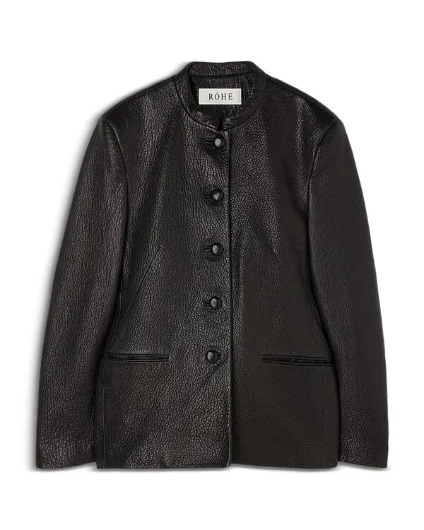 RÓHE Leather Collarless Button Front Jacket