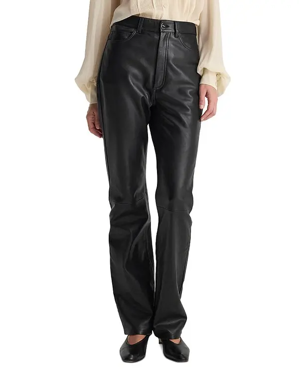 RÓHE High Waist Straight Leather Trousers - Black