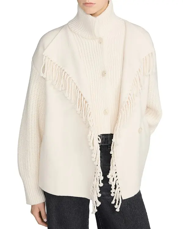 FRAME The Cropped Wool Fringed Coat - Ecru