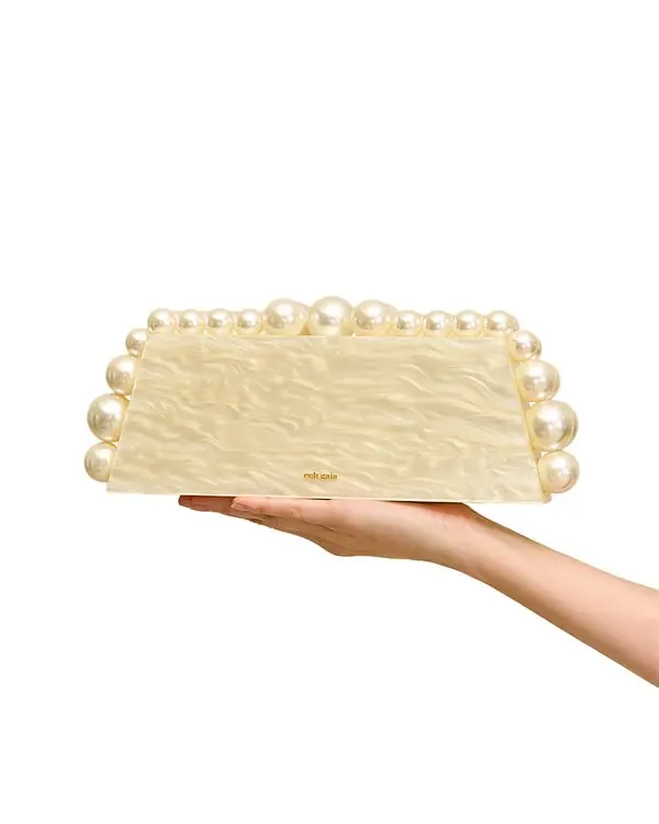 Cult Gaia Eos Lungo Beaded Trim Clutch - Ivory
