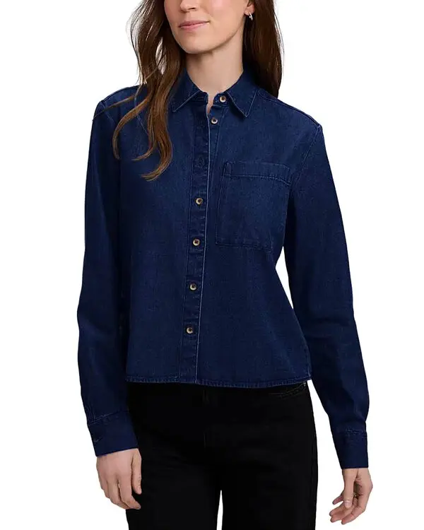 Foxcroft Jodie Cotton Button Front Denim Shirt - Dark Wash
