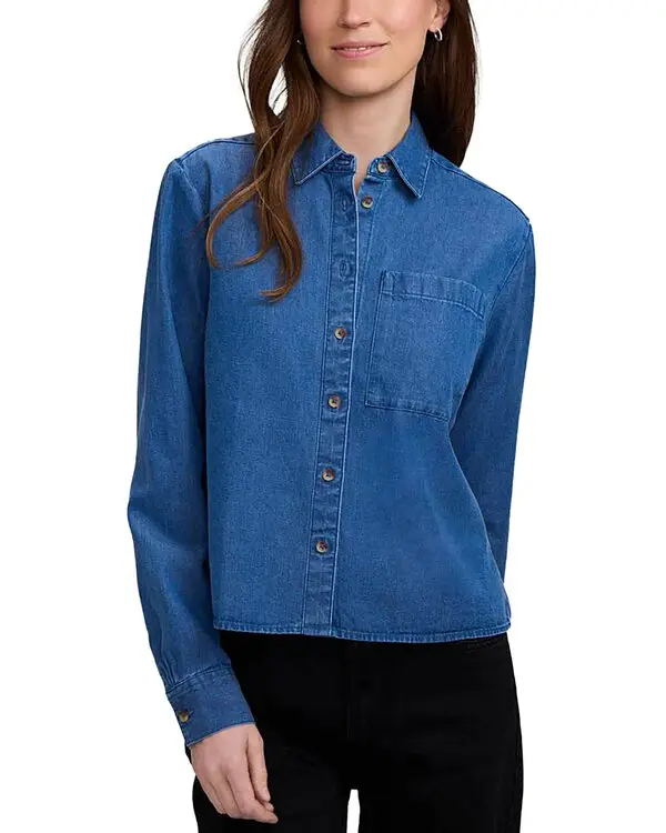 Foxcroft Jodie Cotton Button Front Denim Shirt - Medium Wash