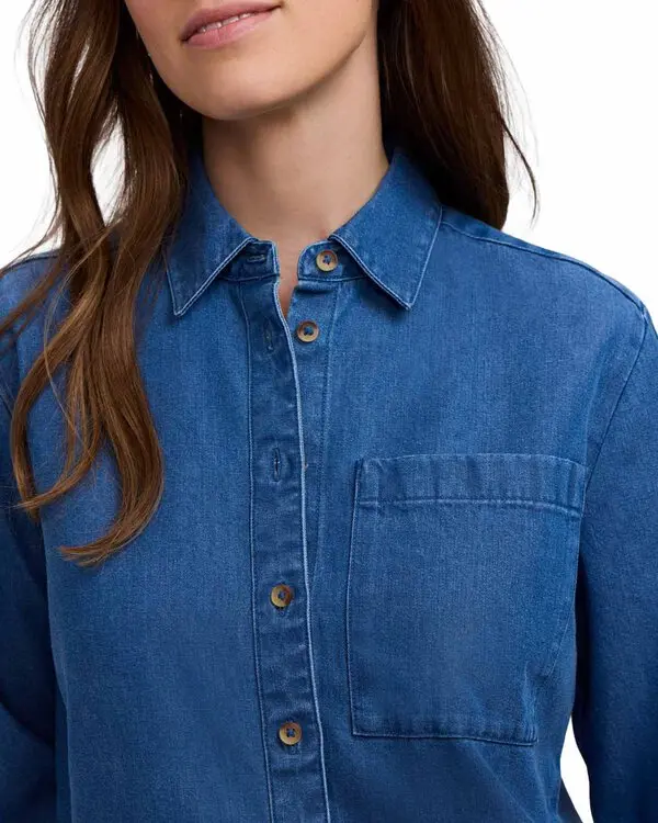 Foxcroft Jodie Cotton Button Front Denim Shirt - Medium Wash