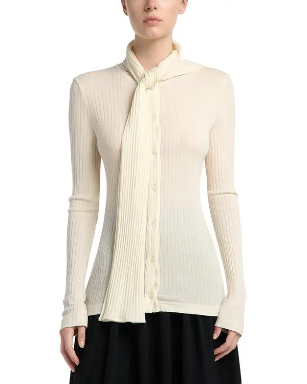 TOTEME Ribbed Sculptural Jersey Scarf Top - Ecru