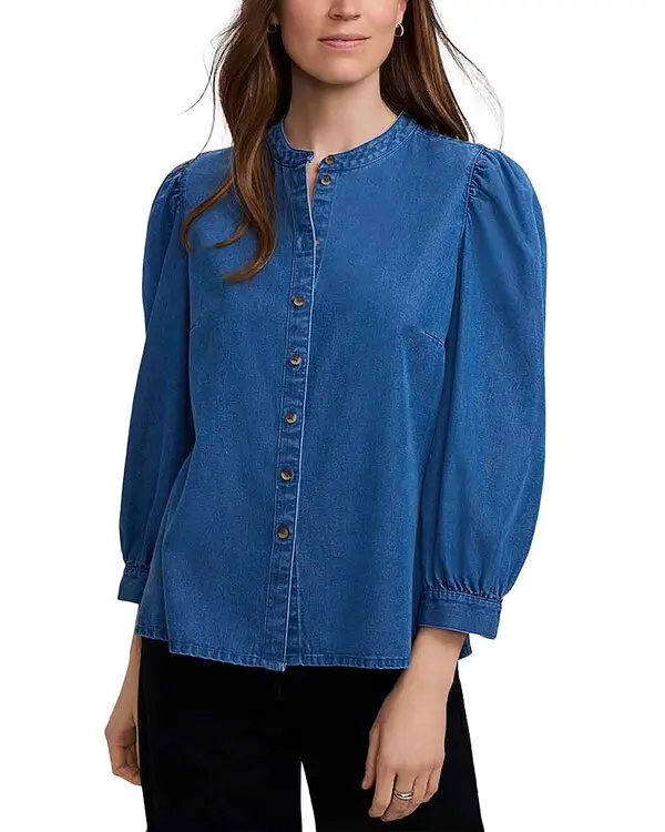 Foxcroft Helsa Cotton Puffed Sleeve Denim Shirt - Medium Wash