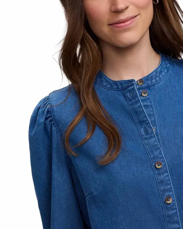 Foxcroft Helsa Cotton Puffed Sleeve Denim Shirt