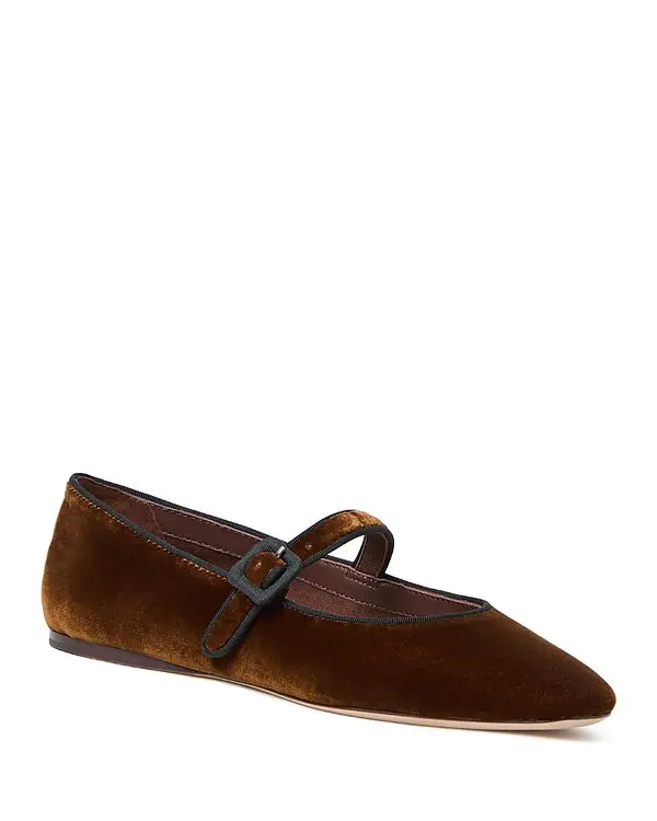 LOEFFLER RANDALL Italian Velvet Mary Jane Flats - Dark Brown
