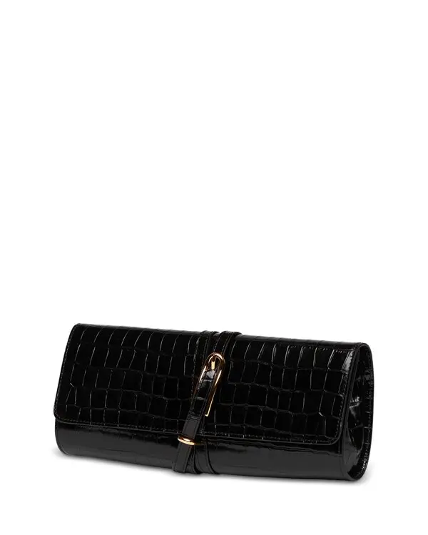 LIFFNER Belted Croc Embossed Leather Clutch - Black Croc