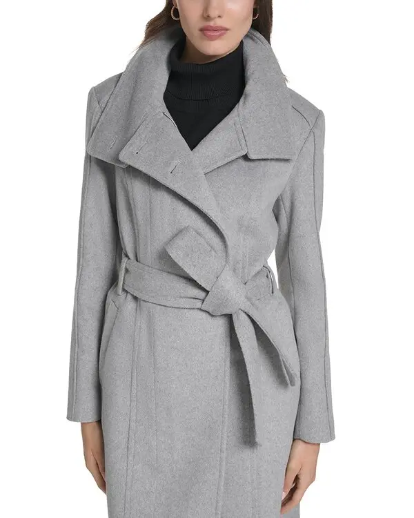Cole Haan Asymmetric Belted Wool Blend Coat