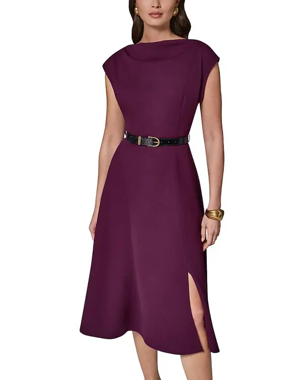Donna Karan New York Cap Sleeve Boat Neck Belted A Line Dress - Berry