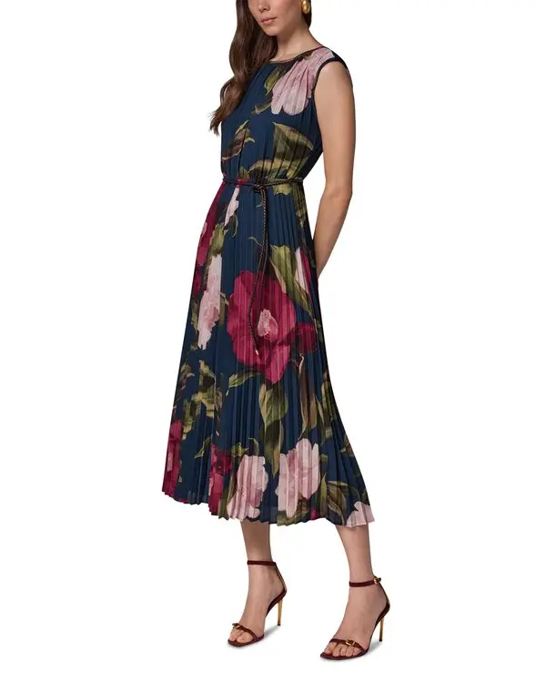 Donna Karan New York Printed Chiffon Pleated A Line Midi Dress