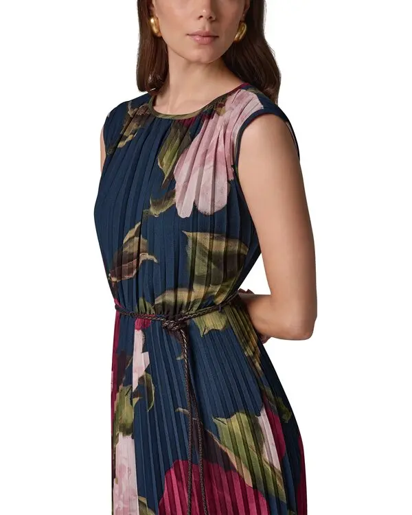 Donna Karan New York Printed Chiffon Pleated A Line Midi Dress