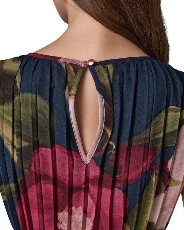 Donna Karan New York Printed Chiffon Pleated A Line Midi Dress