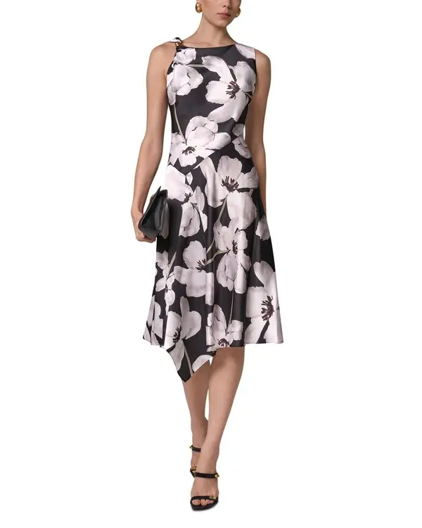 Donna Karan New York Floral Asymmetrical Hem A-line Dress