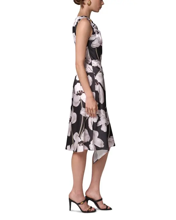 Donna Karan New York Floral Asymmetrical Hem A-line Dress
