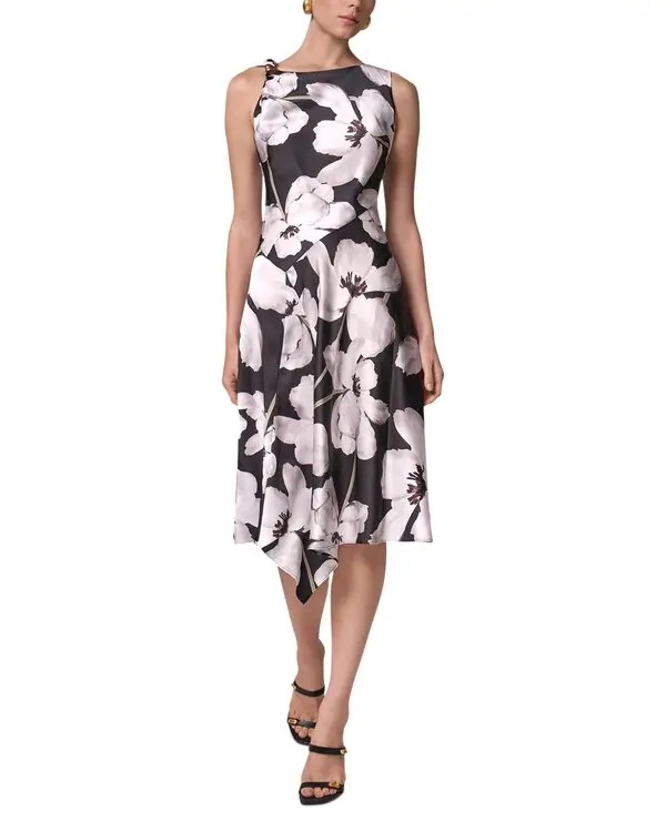Donna Karan New York Floral Asymmetrical Hem A-line Dress
