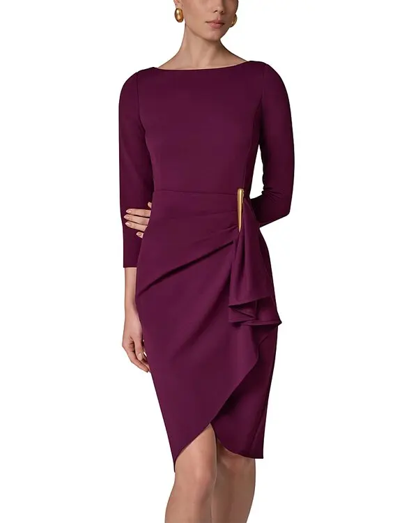 Donna Karan New York Cascade Ruffle Boat Neck Sheath Dress - Berry