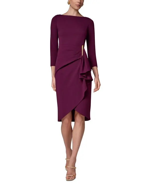 Donna Karan New York Cascade Ruffle Boat Neck Sheath Dress - Berry