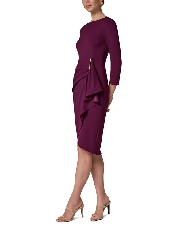 Donna Karan New York Cascade Ruffle Boat Neck Sheath Dress - Berry