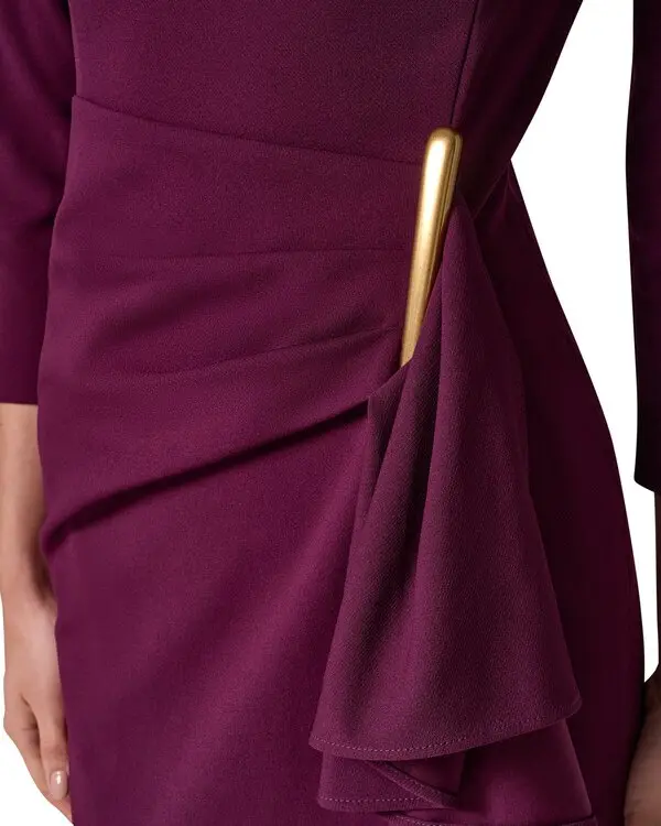 Donna Karan New York Cascade Ruffle Boat Neck Sheath Dress - Berry